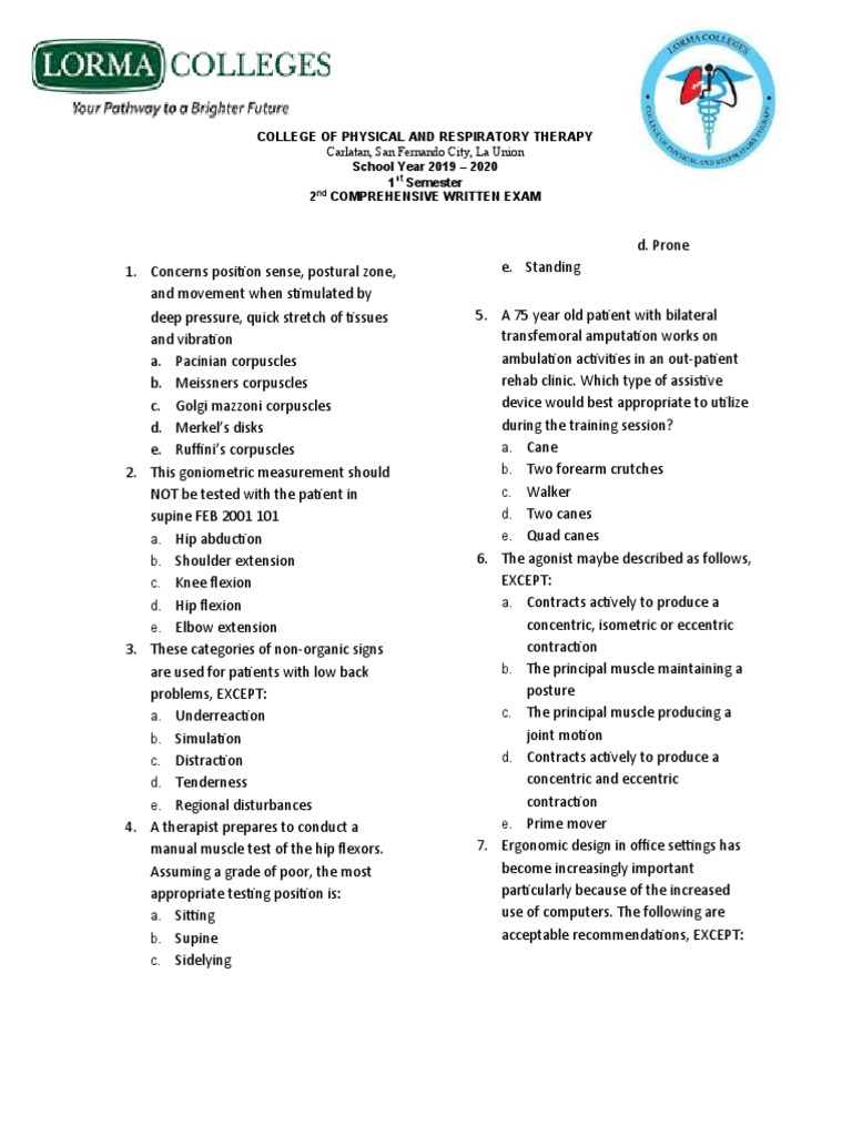 Comprehensive Written Exam for Physical and Respiratory Therapy ...