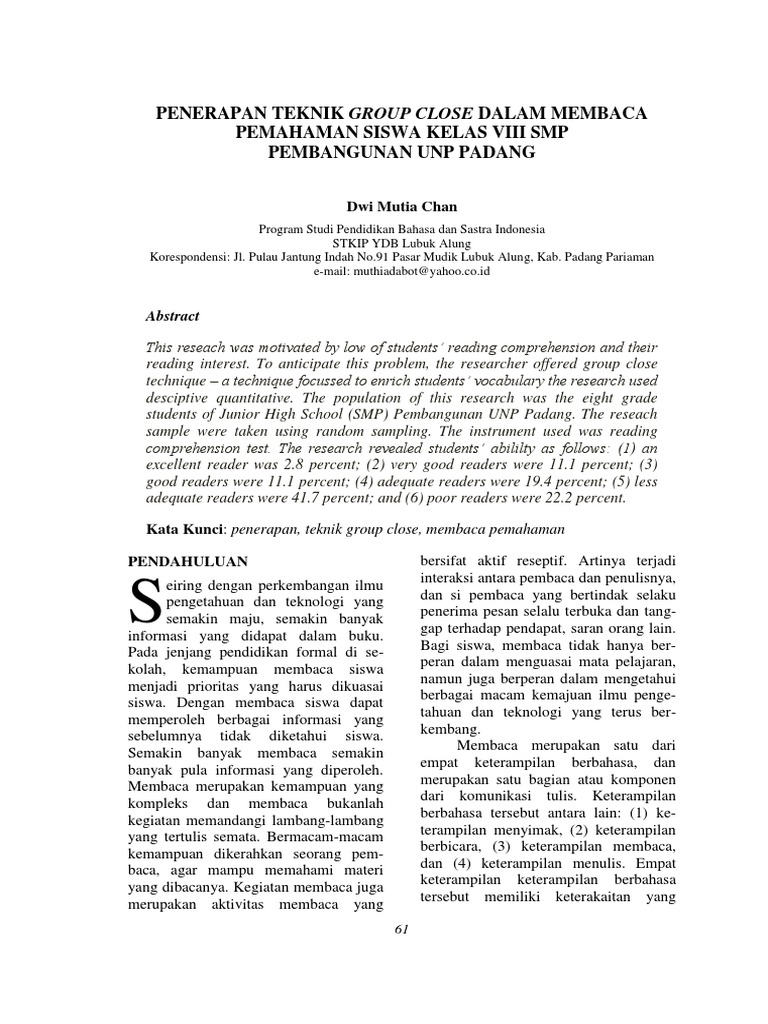Teknik Group Close untuk Pemahaman Membaca | PDF | Seni & Disiplin Bahasa