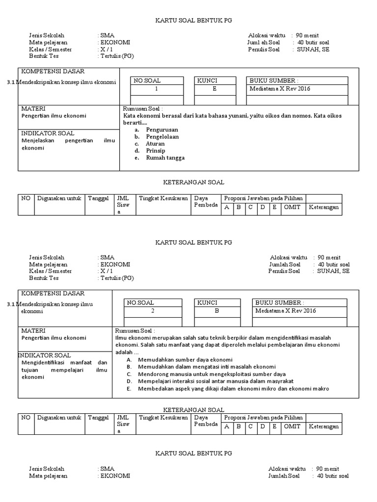 Kartu Soal Bentuk PG 2021 | PDF