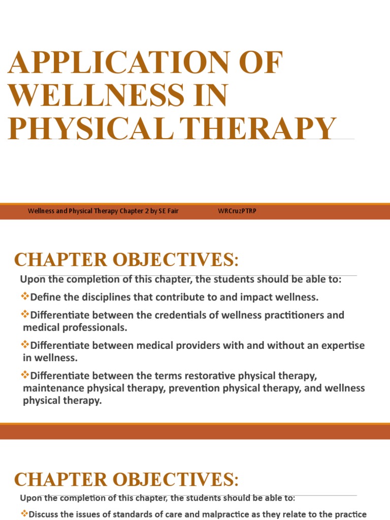 Application of Wellness in Physical Therapy | PDF | Physical Therapy | Health Professional