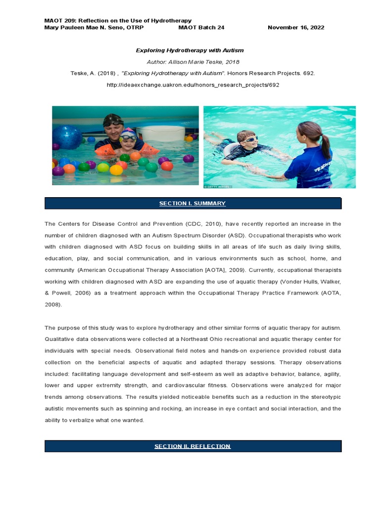 Hydrotherapy in OT | PDF | Autism | Autism Spectrum