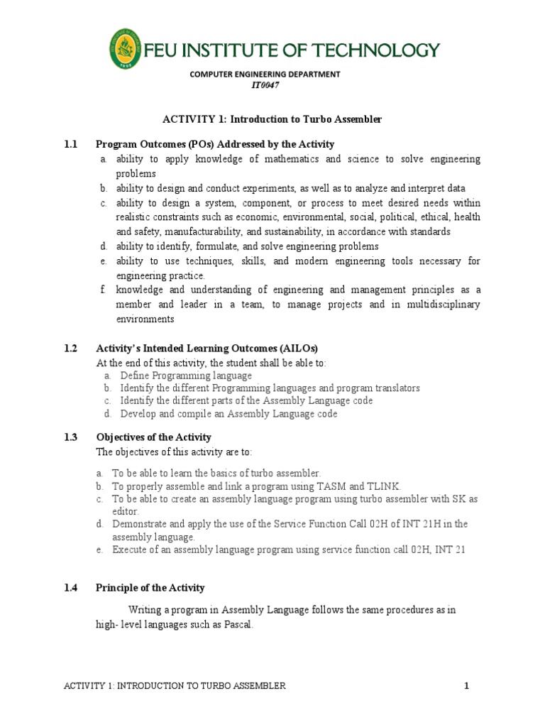 IT0047 Activity 1 Intro To TASM | PDF | Programming | Computer Program
