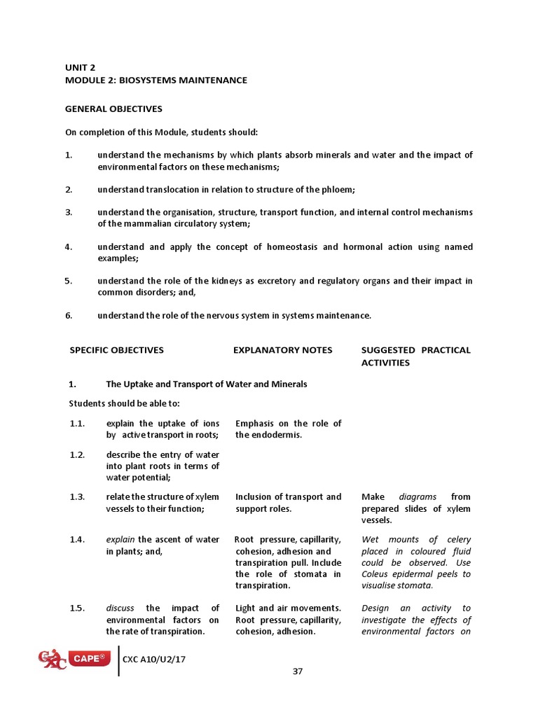 CAPE Biology Syllabus With Specimen Papers - Split - 2 | PDF ...