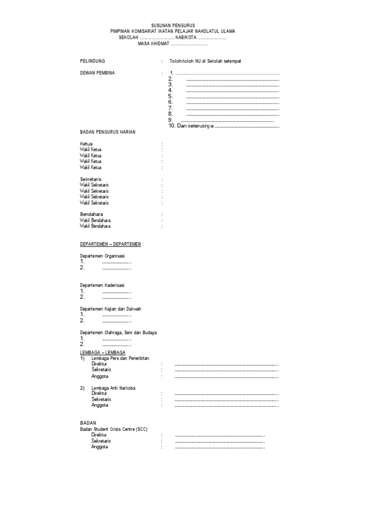 SUSUNAN PENGURUS IPNU PK PR Dan PAR | PDF