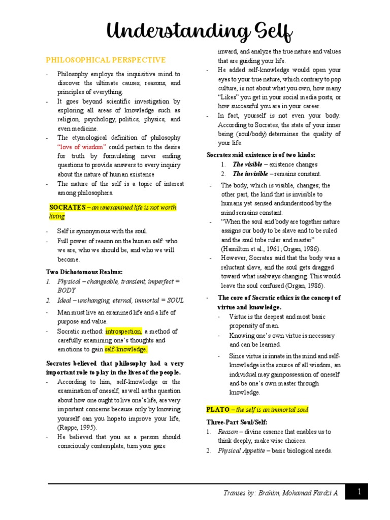 Understanding Self Notes | PDF | Soul | Philosophy Of Self