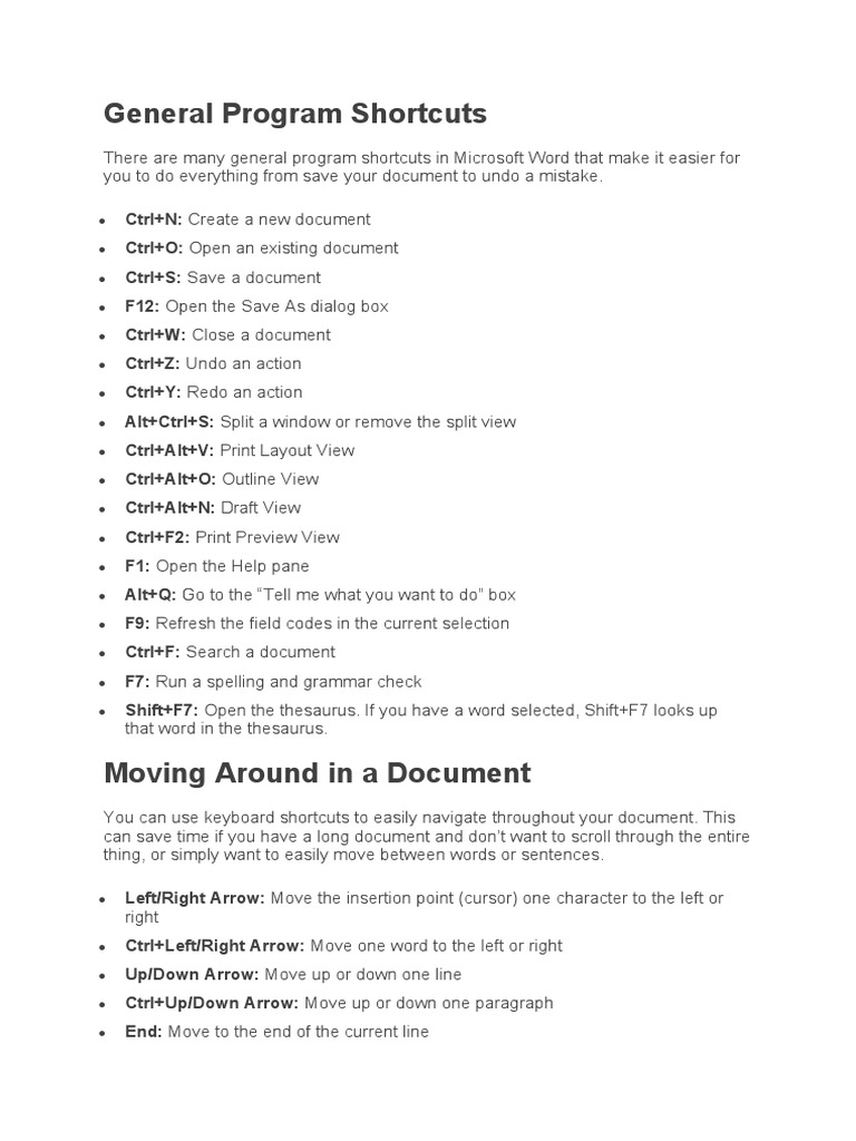 Word Shortcuts Keys | PDF | Letter Case | Paragraph