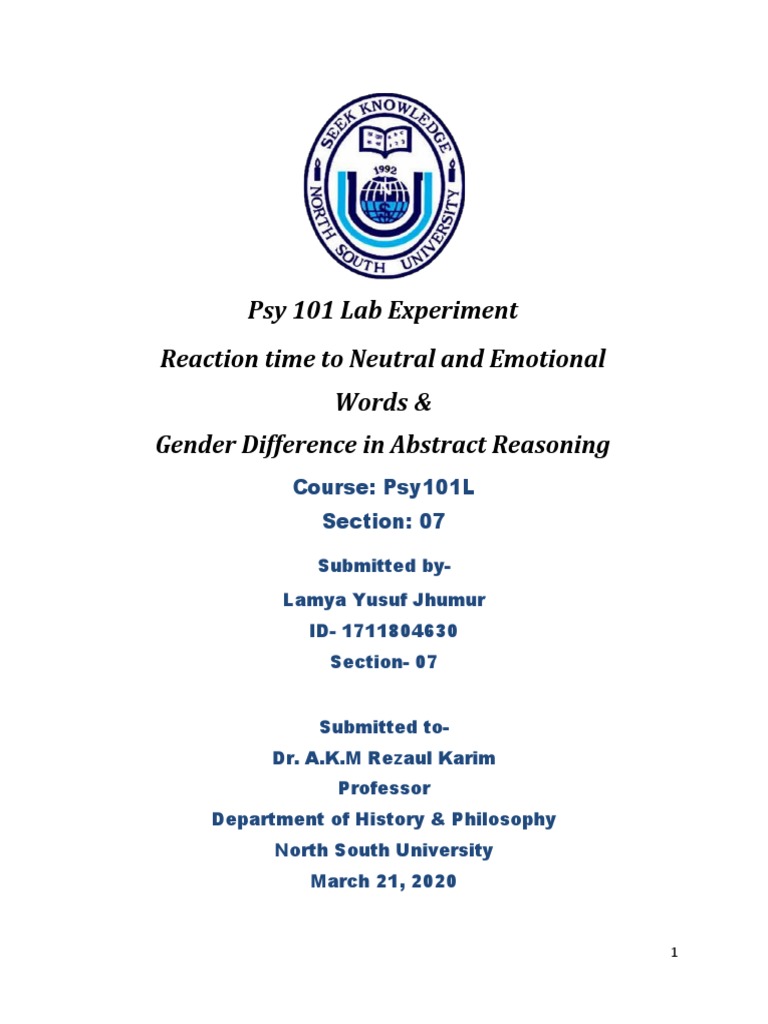 Psy Lab Report by Jhumur | PDF | Mental Chronometry | Perception