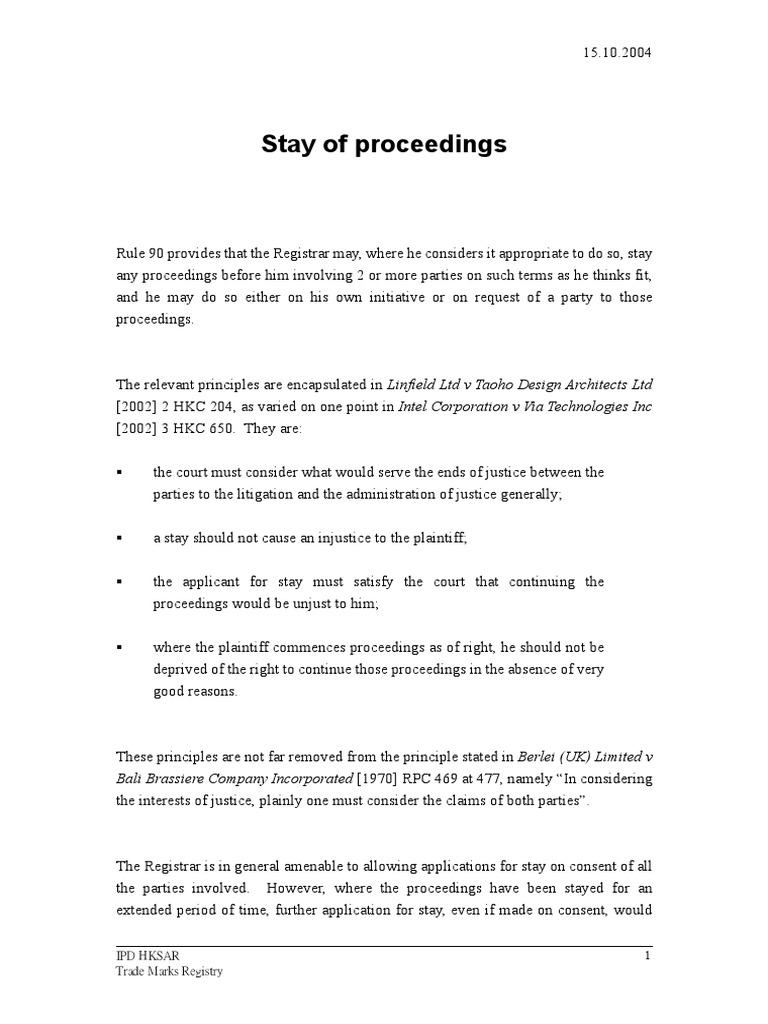 Stay of Proceedings | Download Free PDF | Trademark | Judiciaries