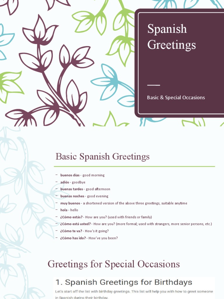 Topic 3 - Spanish Greetings - Basic and Special Occasions | PDF ...