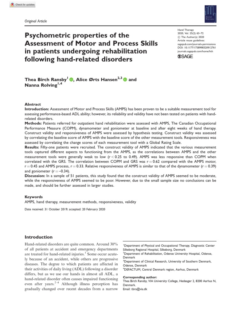 AMPS and Hand Function | PDF | Physical Therapy | Validity (Statistics)