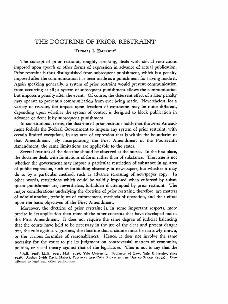 The Doctrine of Prior Restraint | PDF | Prior Restraint | First ...