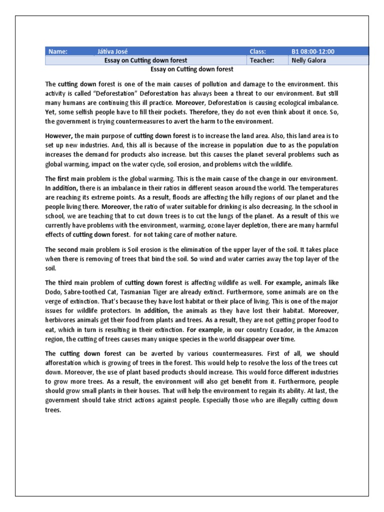 Essay On Cutting Down Forest | PDF | Natural Environment | Deforestation