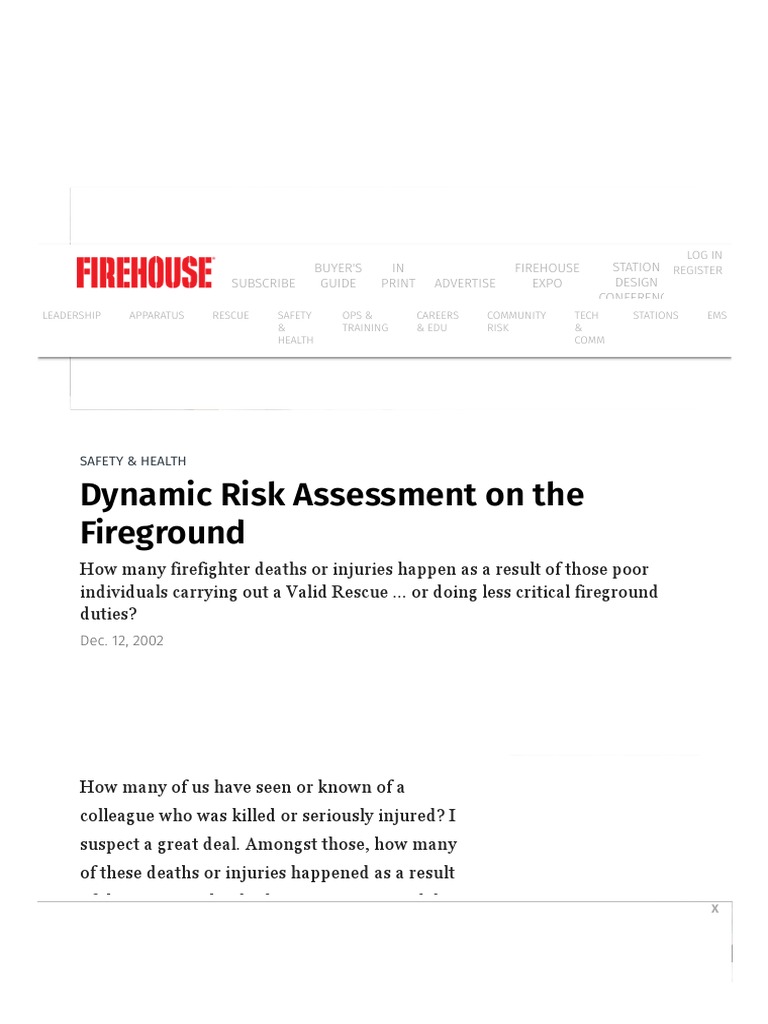 Dynamic Risk Assessment on the Fireground _ Firehouse | PDF | Risk ...