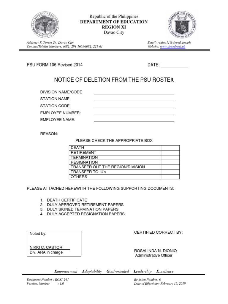 PSU Deletion Notice Form | PDF