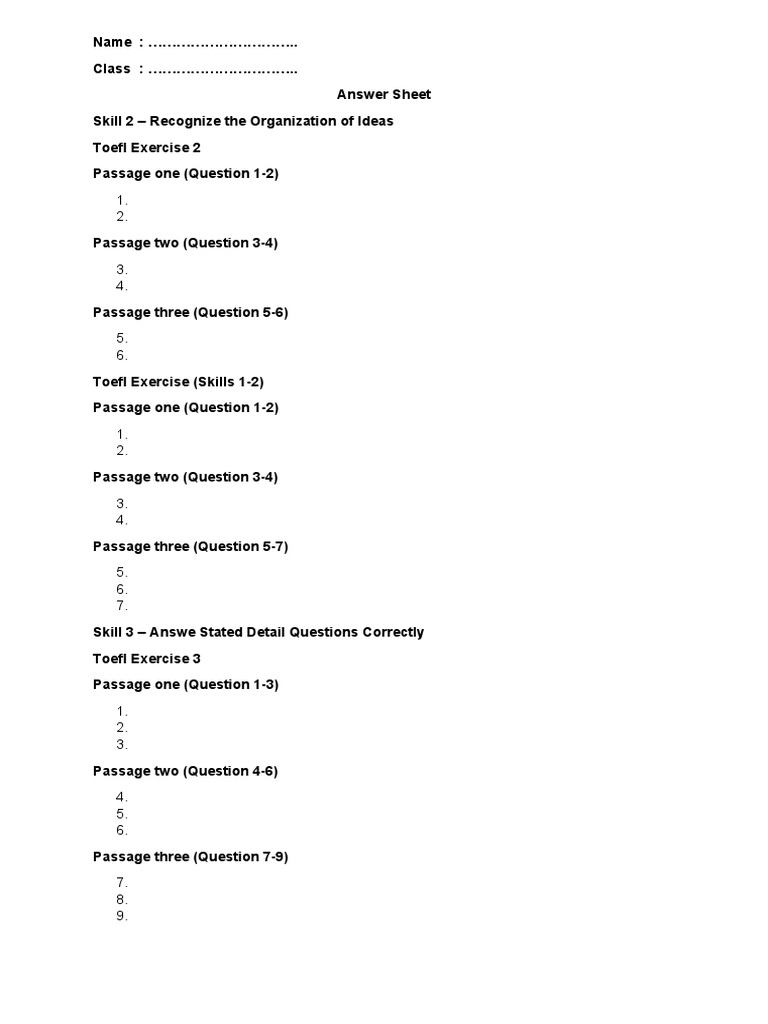 Answer Sheet Skill 2 & 3 | PDF