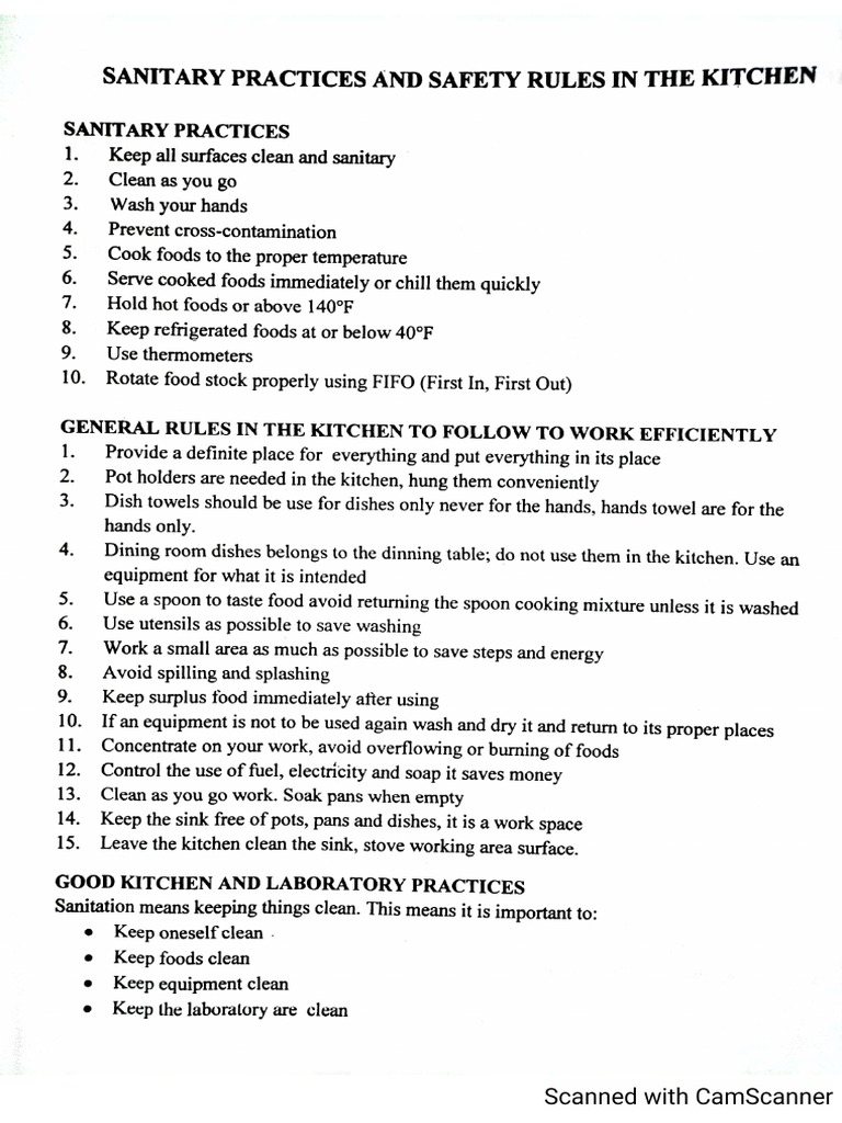 Sanitary Practices and Safety Rules in The Kitchen 2 | PDF