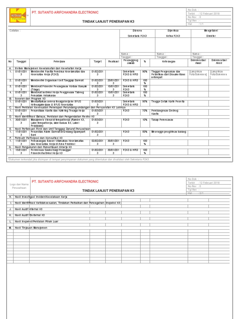 Tindak Lanjut Penerapan K3 | PDF
