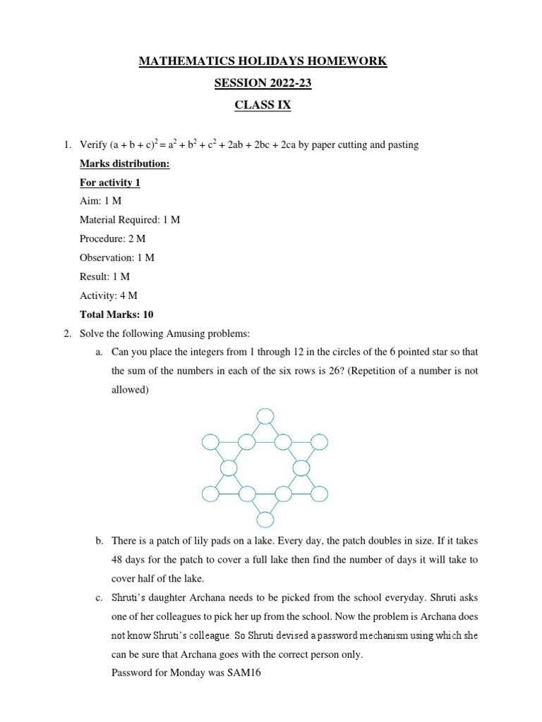 Mathematics Holidays Homework | PDF | Geometry | Mathematics
