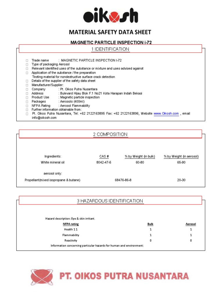 MSDS Mpi | PDF | Water | Personal Protective Equipment