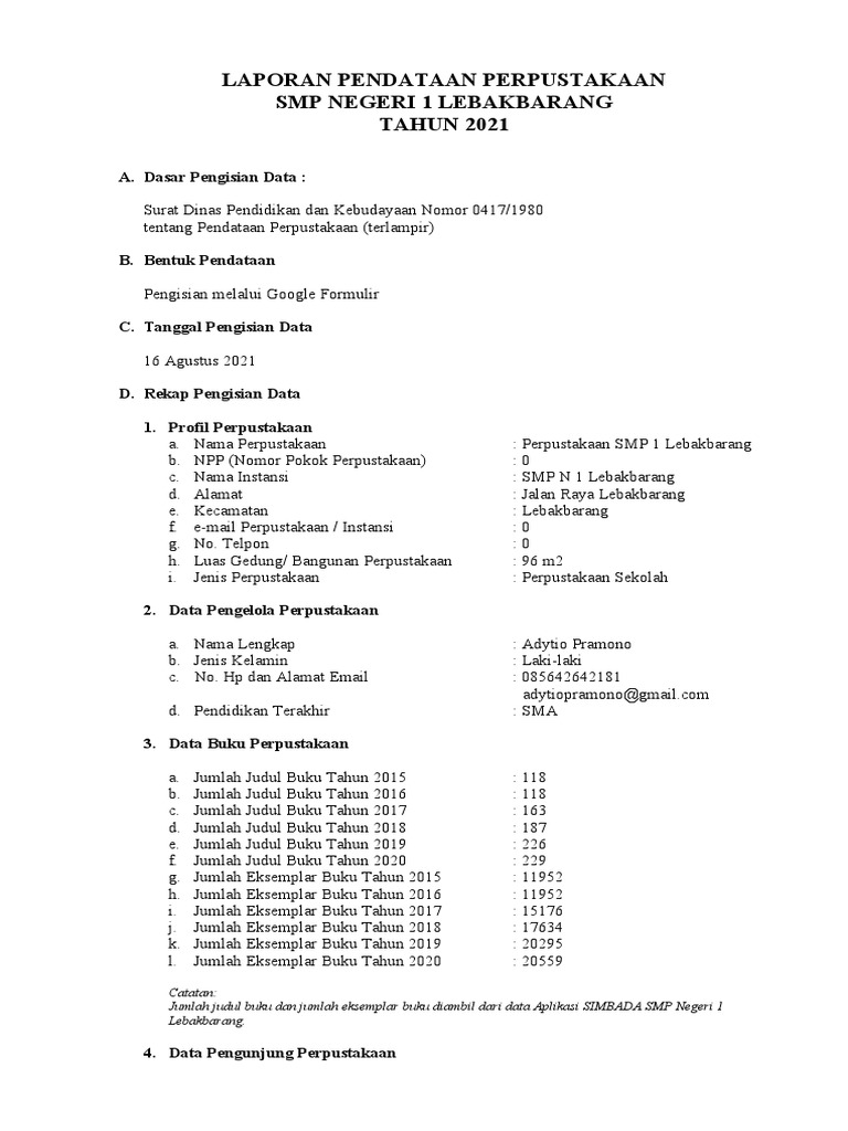 Laporan Perpus Tahun 2021 | PDF