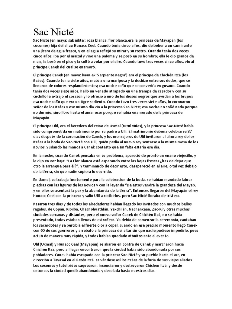 Sac Nicté - Leyenda | PDF