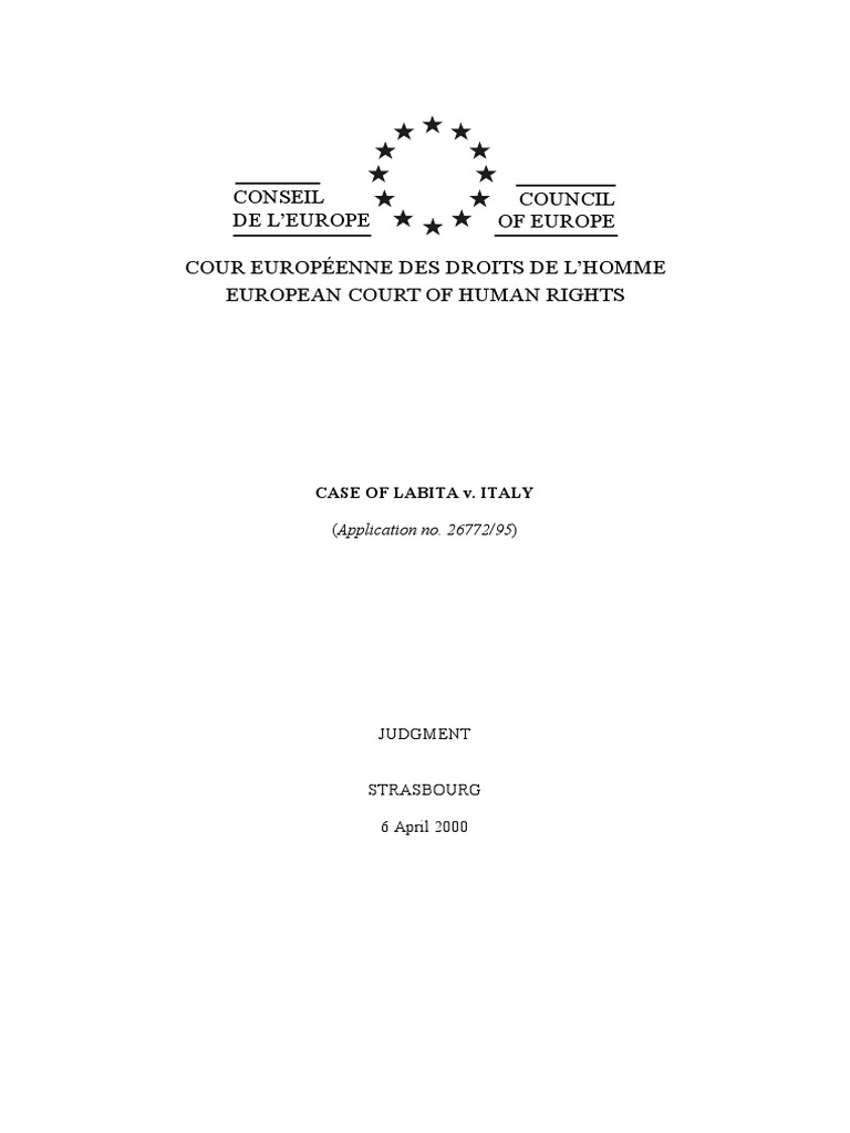 Labita v. Italy: ECHR Judgment Summary | PDF | Remand (Detention ...