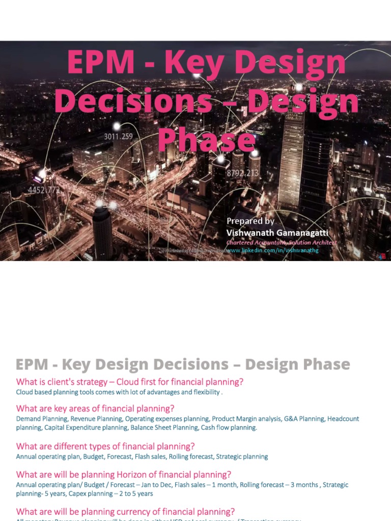 EPM Key Design Decisions - Design Phase | PDF | Financial Plan | Budget