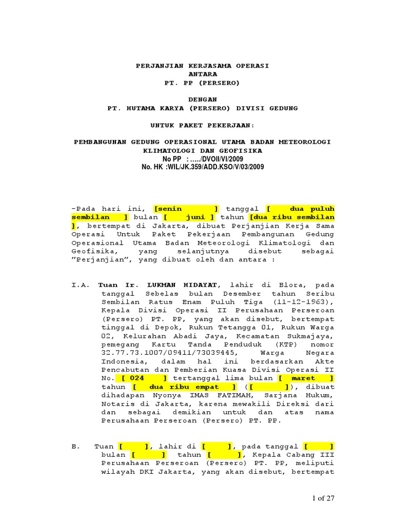 Perjanjian Kso PP HK | PDF