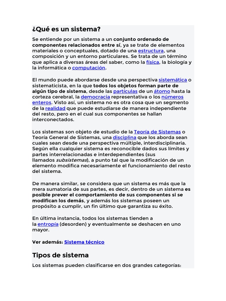 Concepto de Sistema - Qué Es, Tipos y Ejemplos | PDF | Sistema | Teoría ...