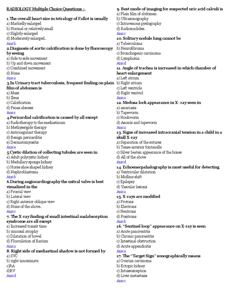 RADIOLOGY MultipleQuestions | PDF | Angiography | Ct Scan