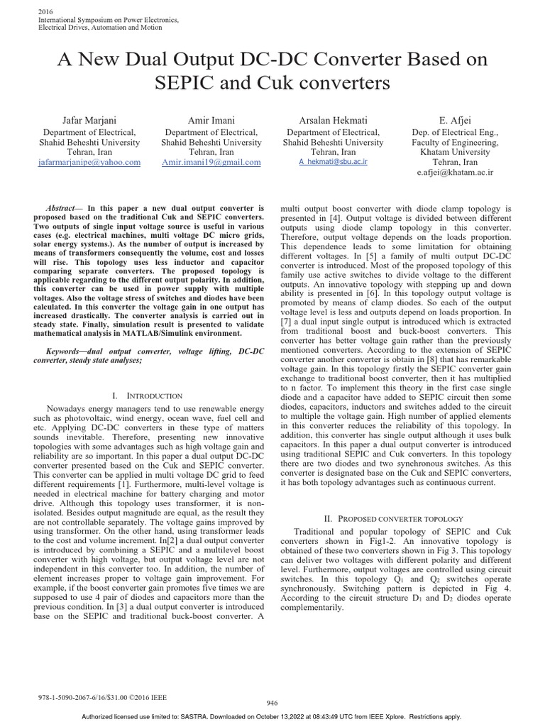 A New Dual Output DC-DC Converter Based On SEPIC and Cuk Converters | PDF | Electrical Network ...