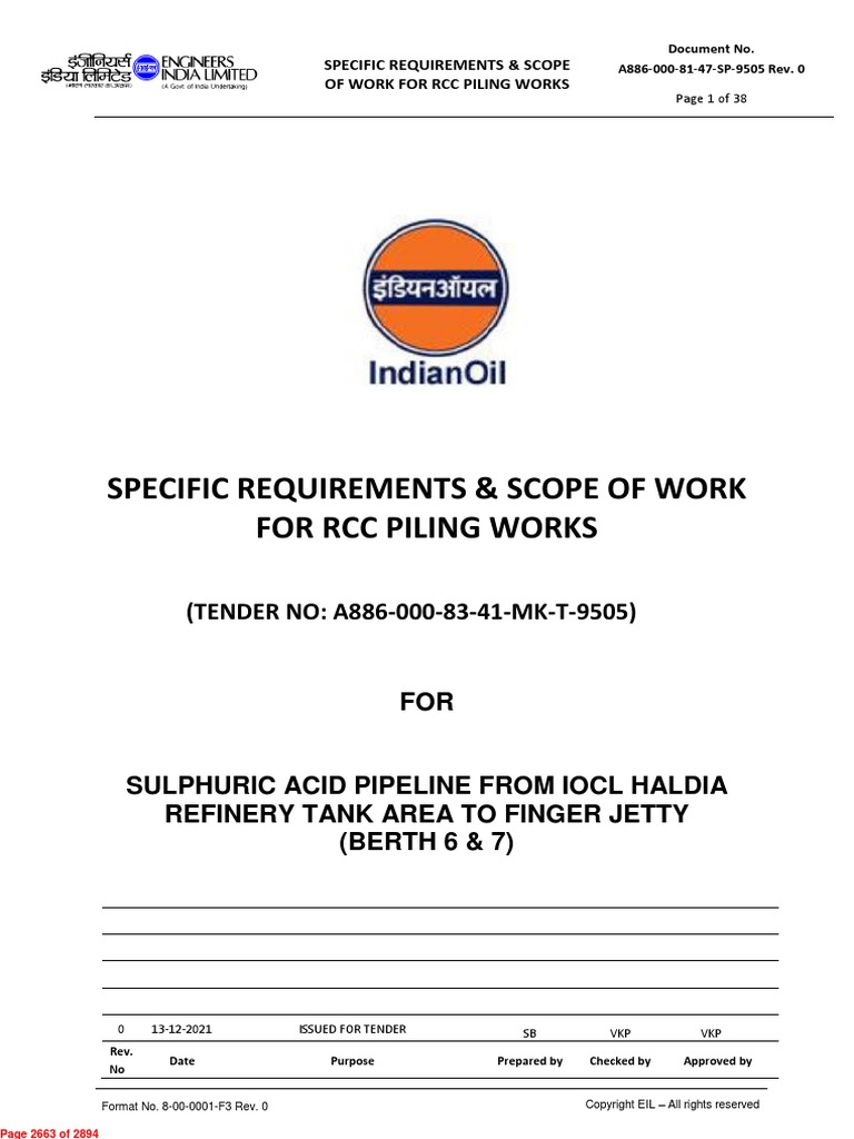 Specific Requirements & Scope of Work For RCC Piling | PDF | Deep ...