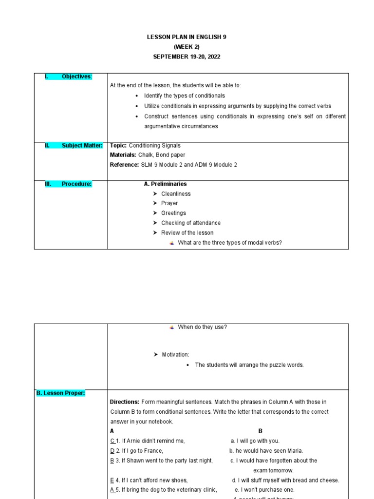 Lesson Plan in English 9 (Conditioning Signals | PDF | Linguistic Morphology | Linguistics