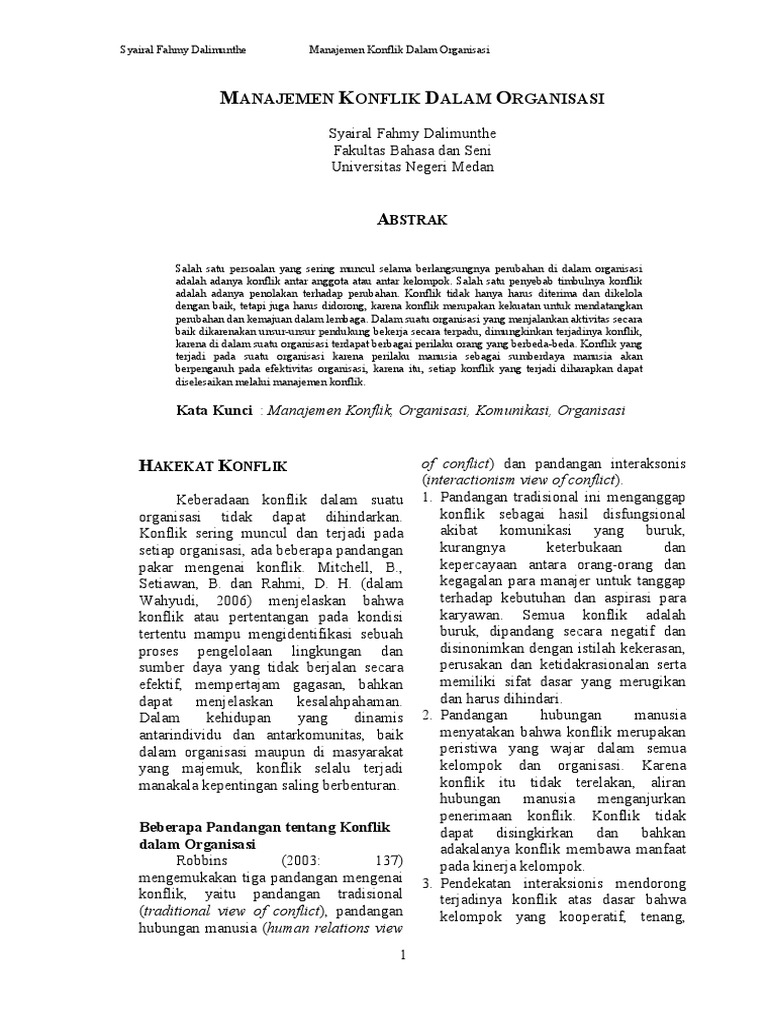 ID Manajemen Konflik Dalam Organisasi | PDF ID Manajemen Konflik Dalam Organisasi | PDF