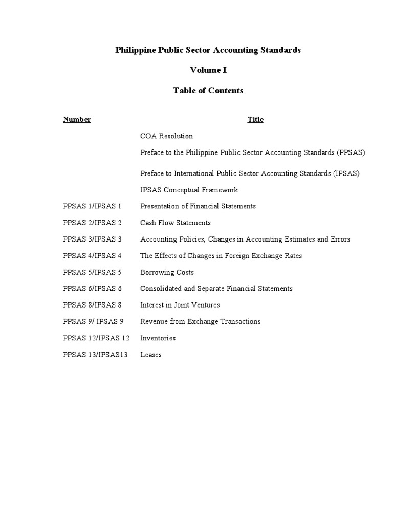 Table of Contents PPSAS-IPSAS | PDF