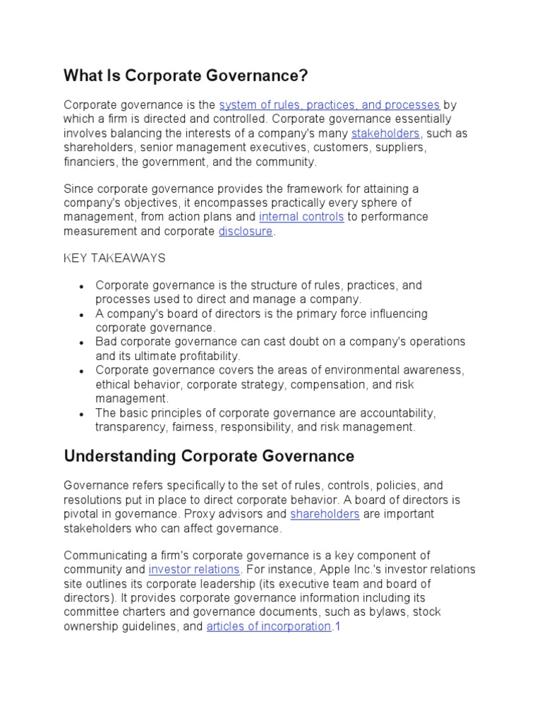 What Is Corporate Governance | PDF | Corporate Governance | Governance