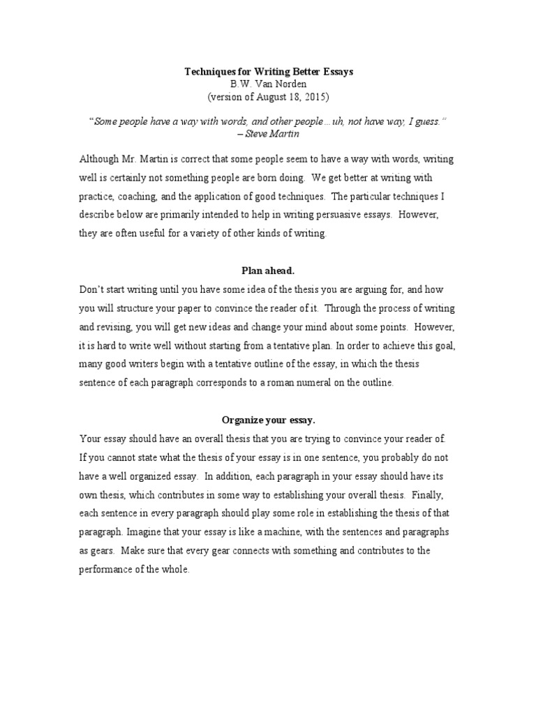 Techniques For Writing Better Essays Pdf Essays Paragraph