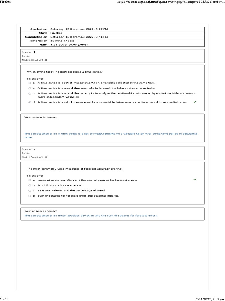 Quiz Time Series Analysis And Forecasting Attempt Review Pdf