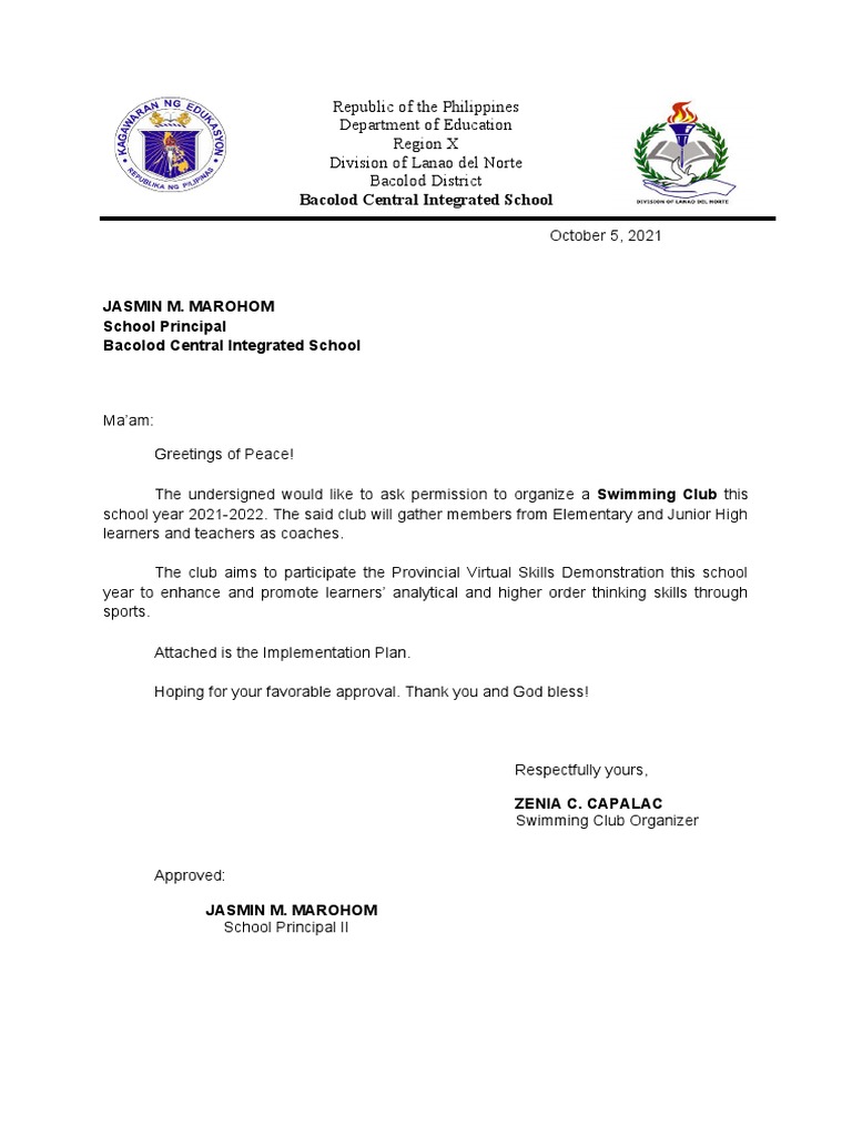 Swimming Club Letter and Plan | PDF | Learning | Cognition