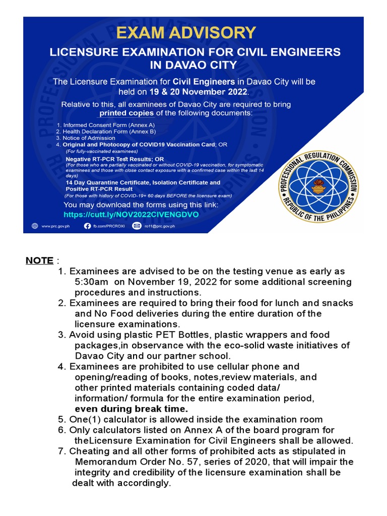 RA-082249 - CIVIL ENGINEER - Davao - 11-2022-With Front Page | PDF