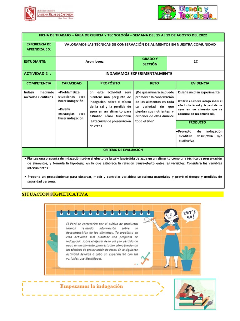 EDA 5 CT-1° y 2°-Act.2-Semana 2 Del 15 Al 19 de Agosto | PDF | Experimentar | sal
