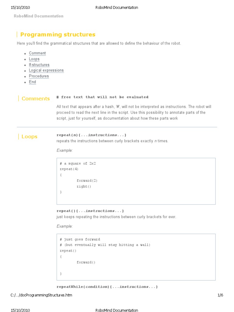 RoboMind Programming Structures | PDF | Parameter (Computer Programming) | Subroutine