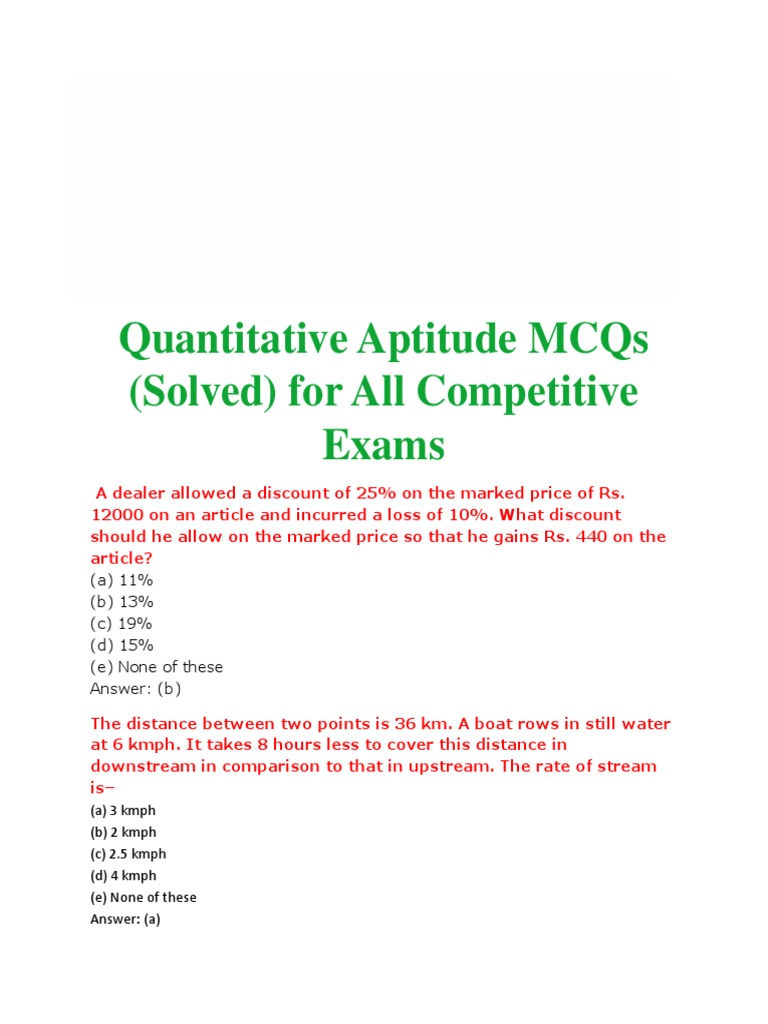 Quantitative Aptitude MCQs (Solved) For All Competitive Exams | PDF | Economies
