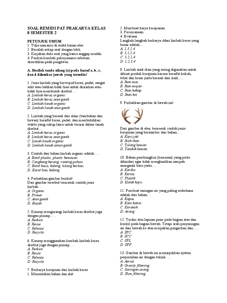 Soal Remidi Pat Prakarya Kelas 8 Semester 2 | PDF | Griya & Taman | Sains & Matematika