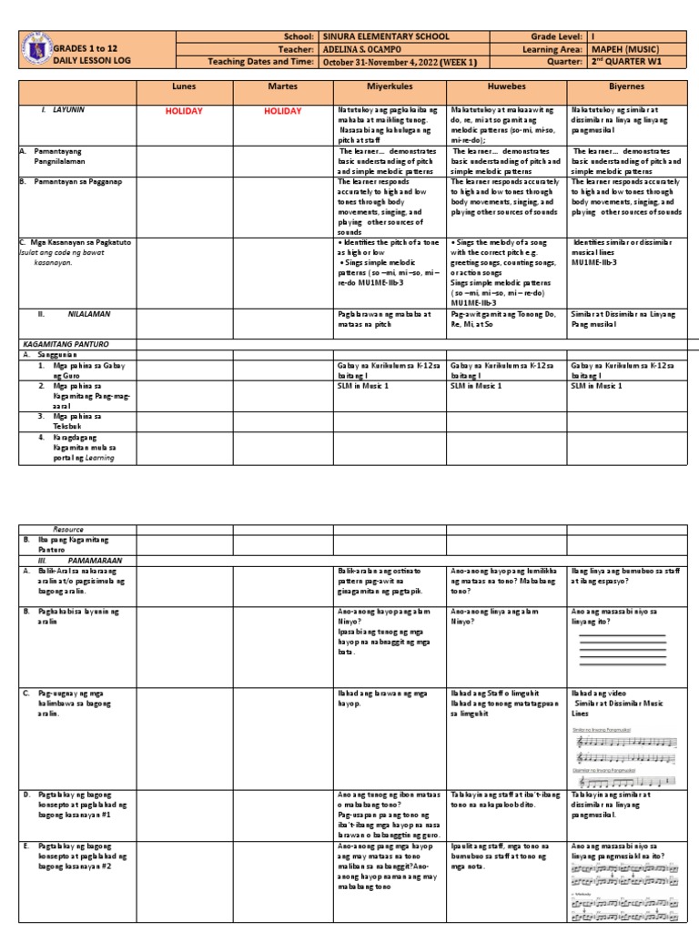 DLL Mapeh Q2 W1 | PDF