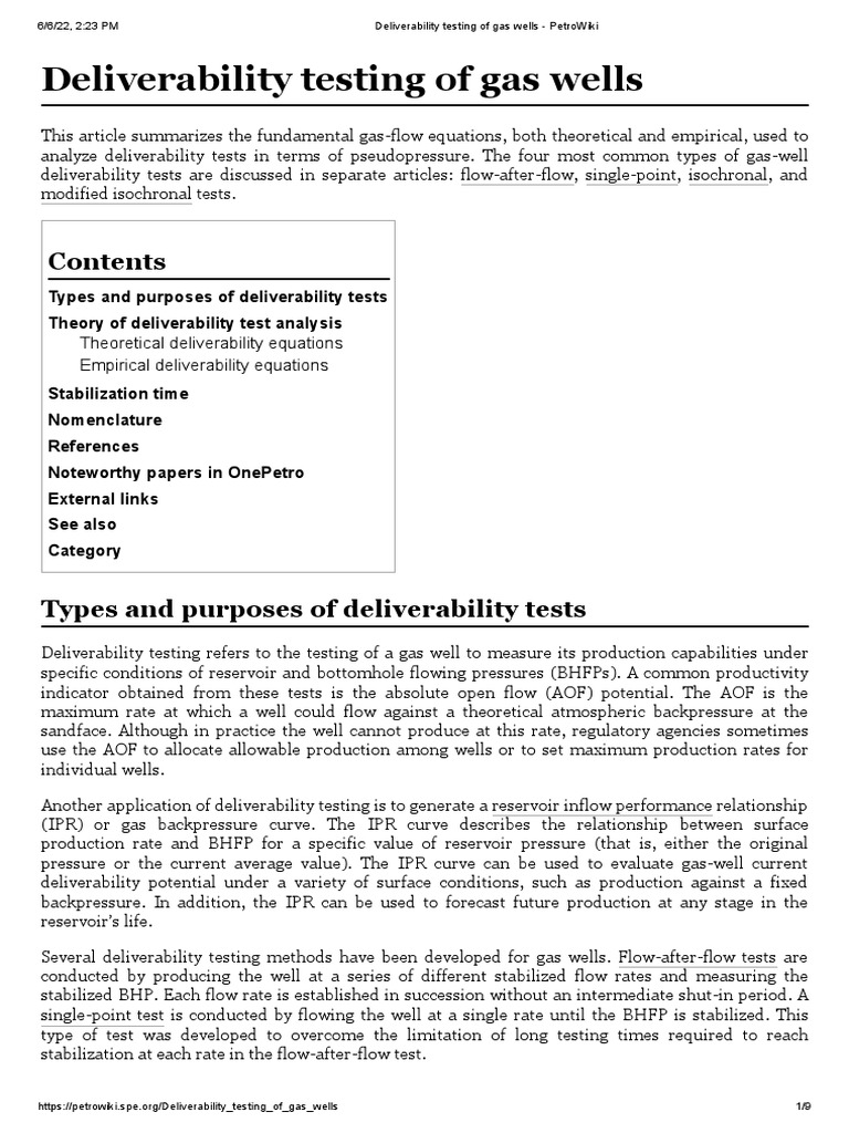 Deliverability Testing of Gas Wells - PetroWiki | PDF | Gases | Fluid ...