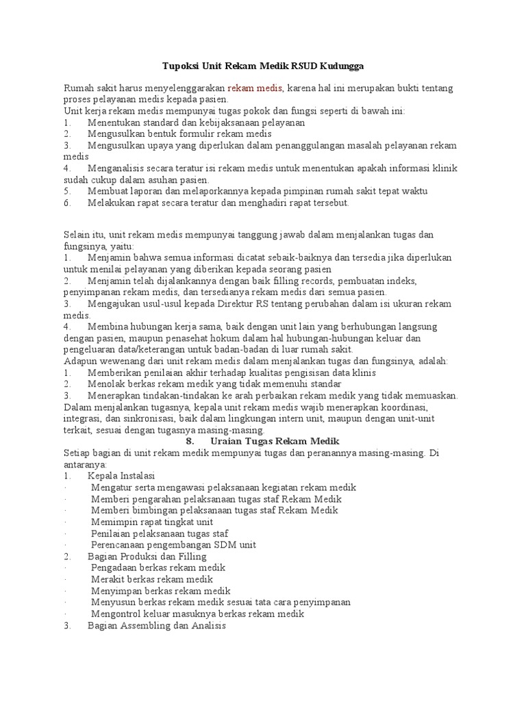 Tupoksi Unit Rekam Medik | PDF