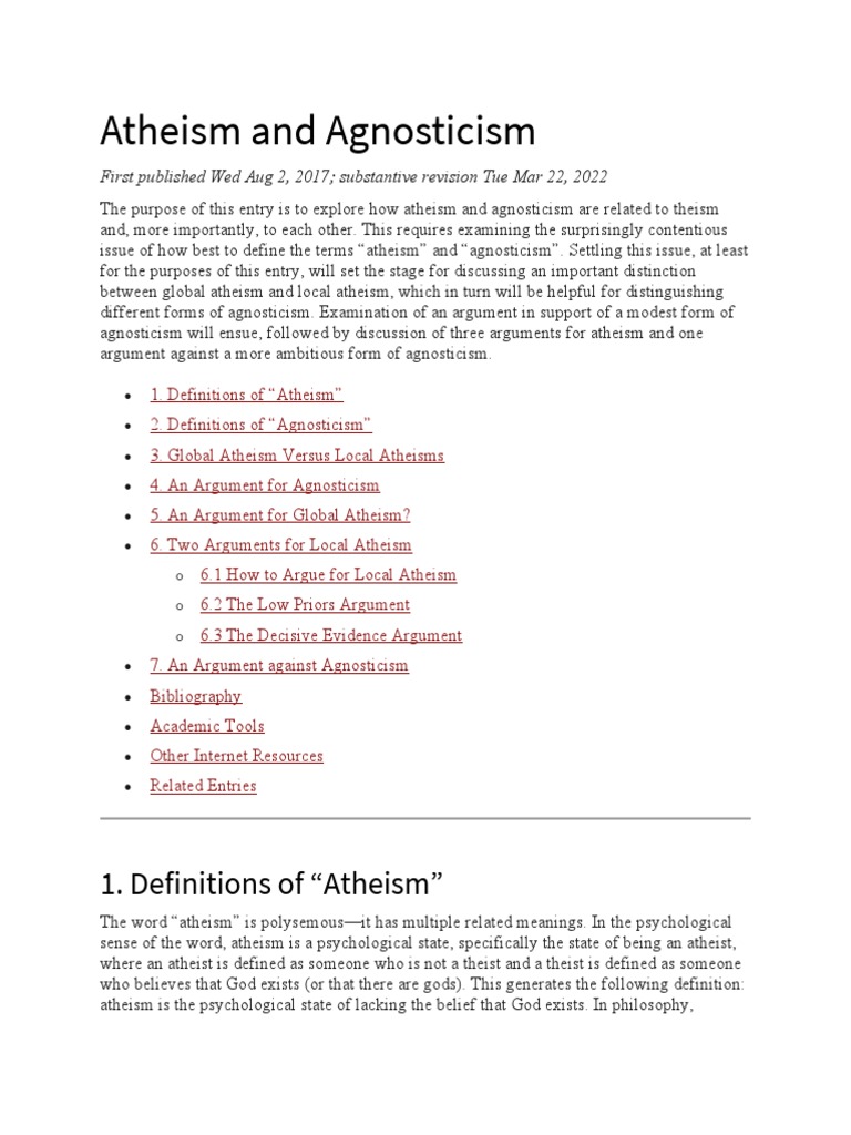 Atheism and Agnosticism | PDF | Atheism | God