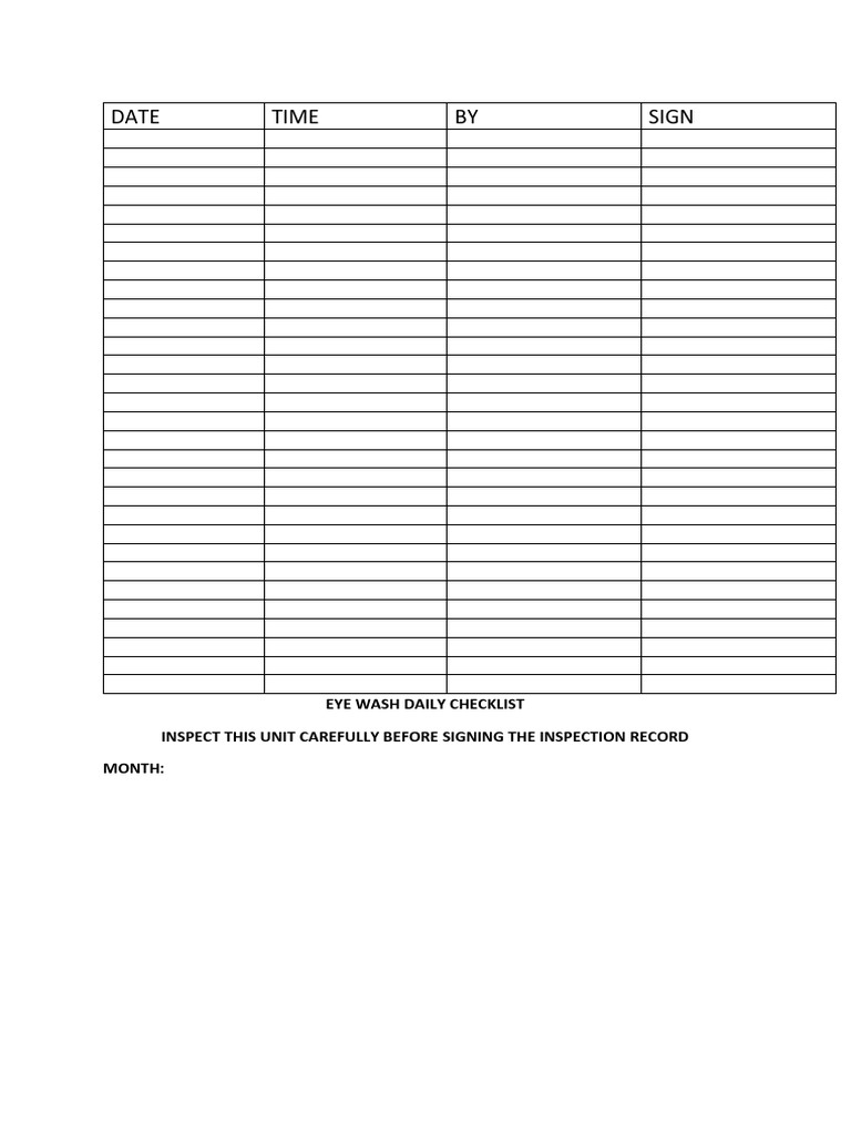 Daily Eye Wash Inspection Checklist | PDF