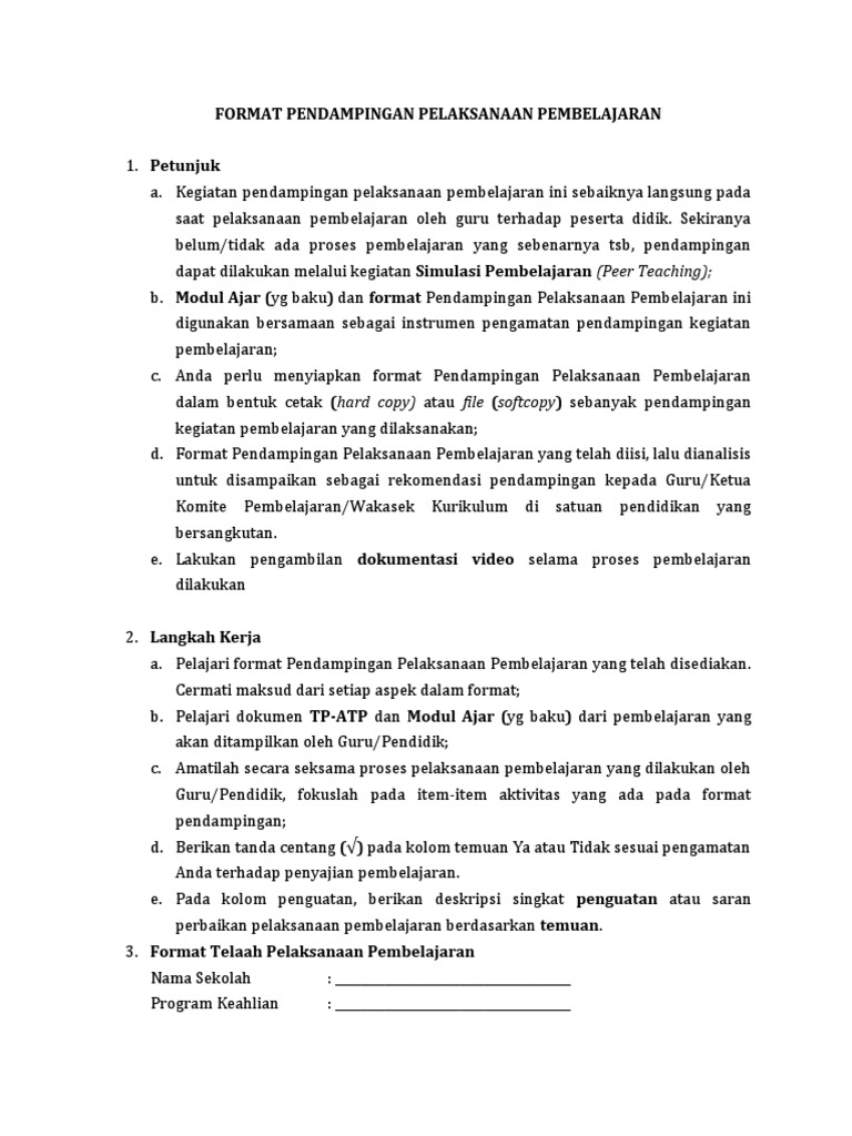 Format Telaah Pendampingan Implementasi Pembelajaran | PDF